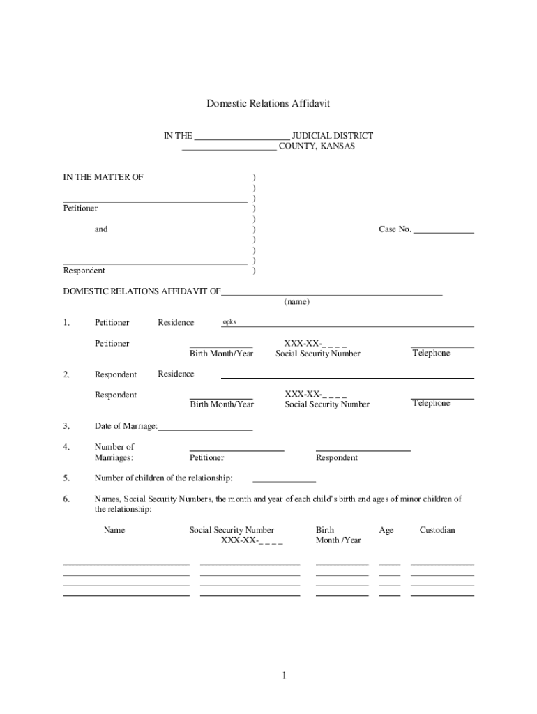 Fillable Online courts jocogov Domestic Relations Affidavit - Kansas ...