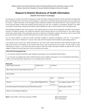 Fillable Online Madison Memorial - Improved care with every patient ...