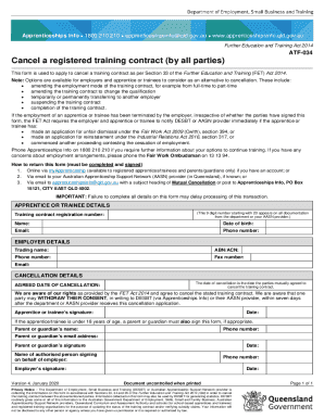 Fillable Online ATF-034 Cancel a registered training contract (by all ...