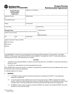 Fillable Online wsdot wa DOT Form 224-102 Project Review Reimbursable ...
