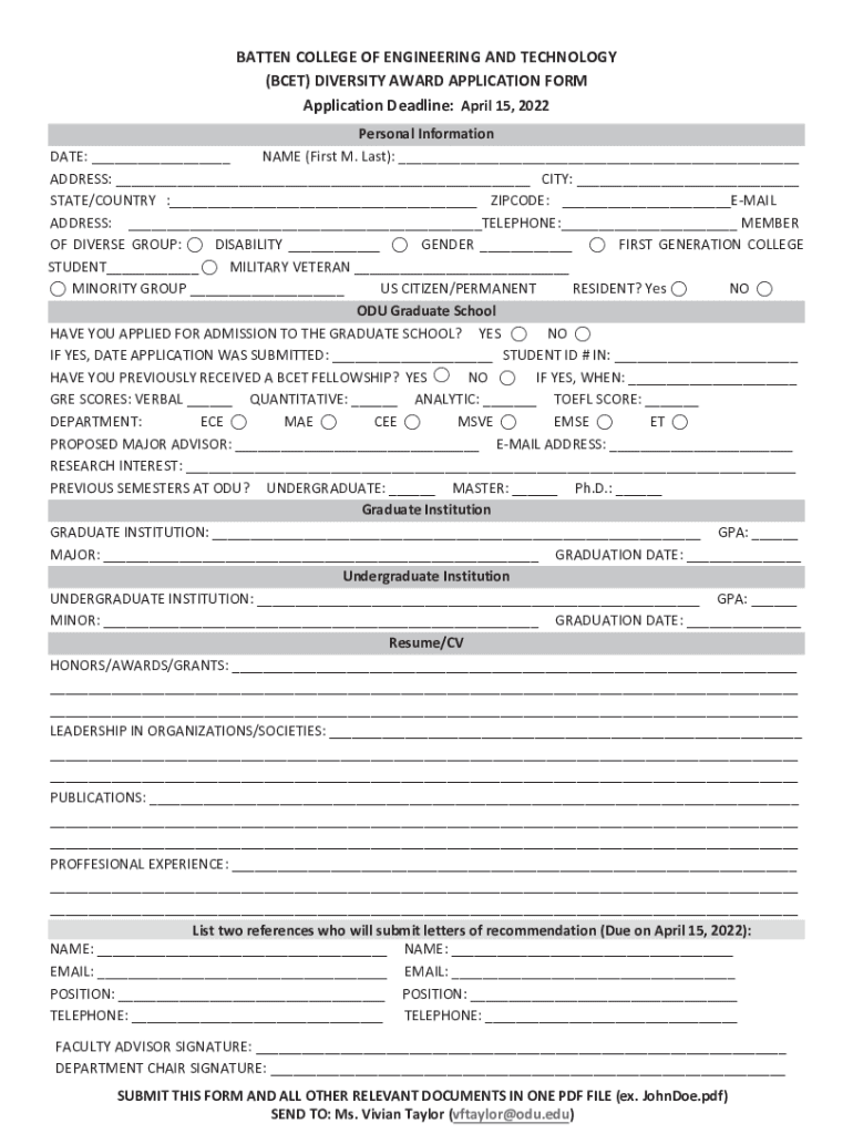 Fillable Online Batten College of Engineering and Technology Diversity ...