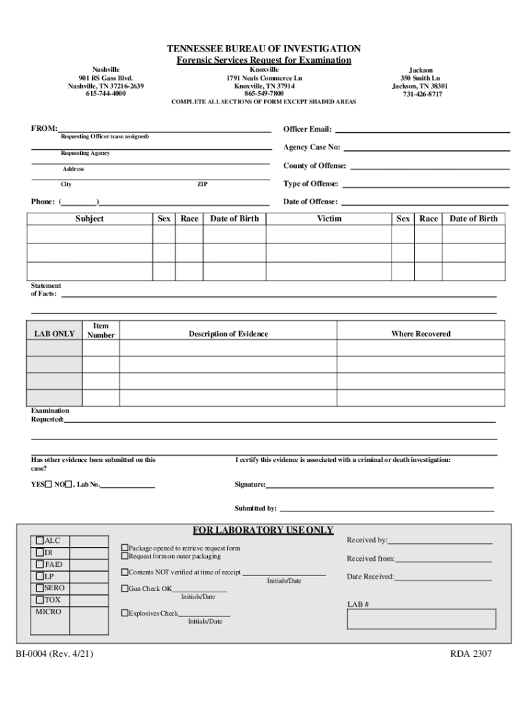 Fillable Online Tennessee Bureau of Investigation Forensic Services ...