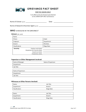 Fillable Online Grievance fact sheet Canadian Union of Public Employees ...