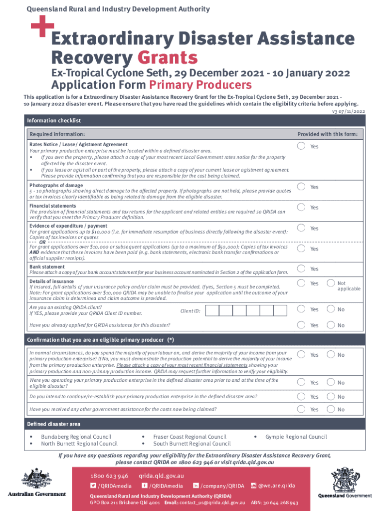 Fillable Online Extraordinary Disaster Assistance Recovery GrantsEx ...