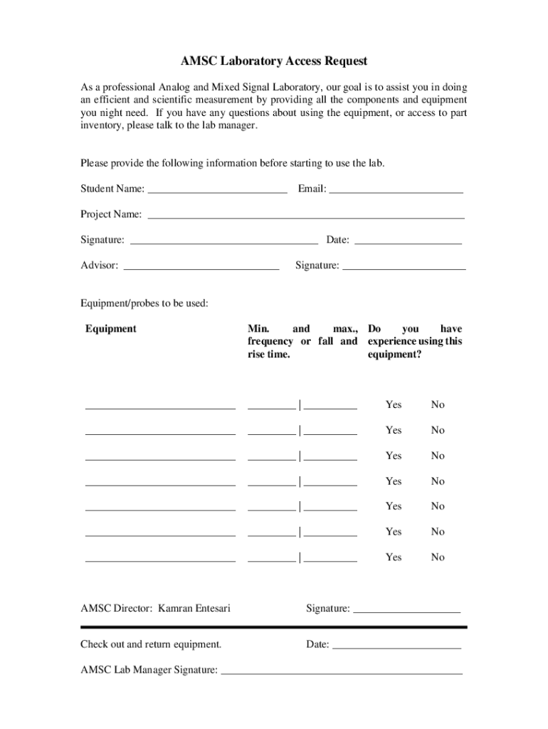Fillable Online amsc tamu AMSC Laboratory Access Request Fax Email ...