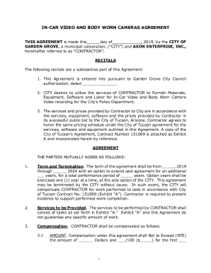 Fillable Online IN-CAR VIDEO AND BODY WORN CAMERAS AGREEMENT Fax Email ...