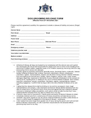 Fillable Online Pet Grooming Consent and Release Form Pet Grooming Dog ...