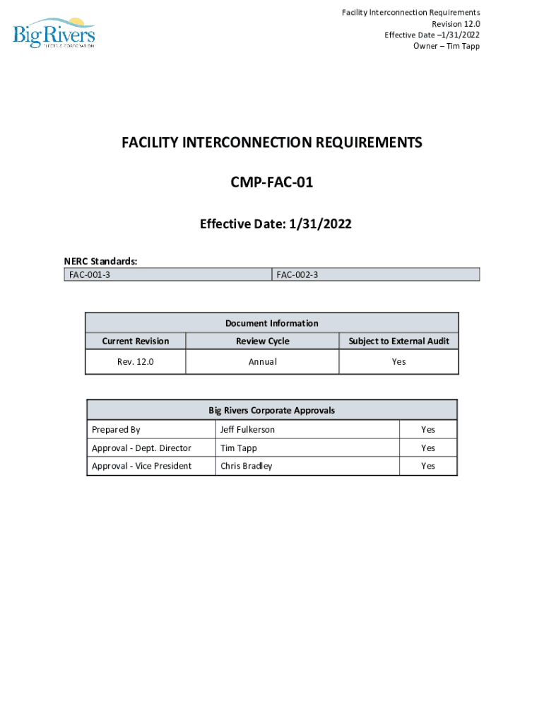 Fillable Online FACILITY INTERCONNECTION REQUIREMENTS CMP-FAC-01 Fax Email Print - pdfFiller