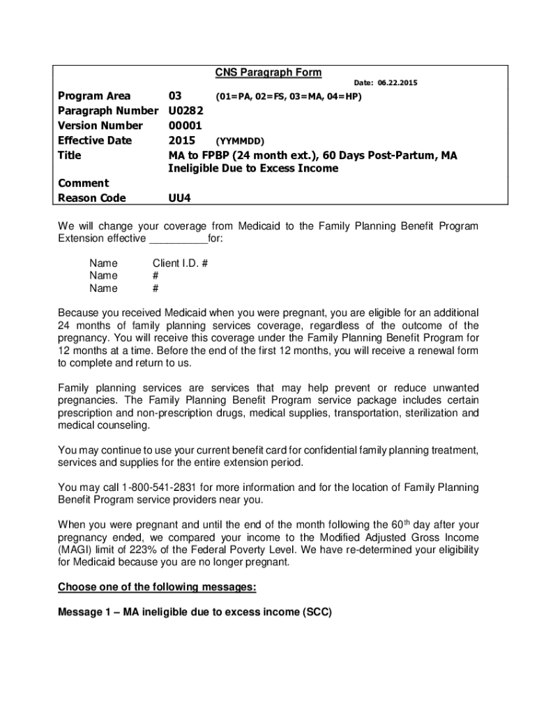 Fillable Online UU4-U0282 MA to FPBP (24 month ext.), 60 Days Post ...