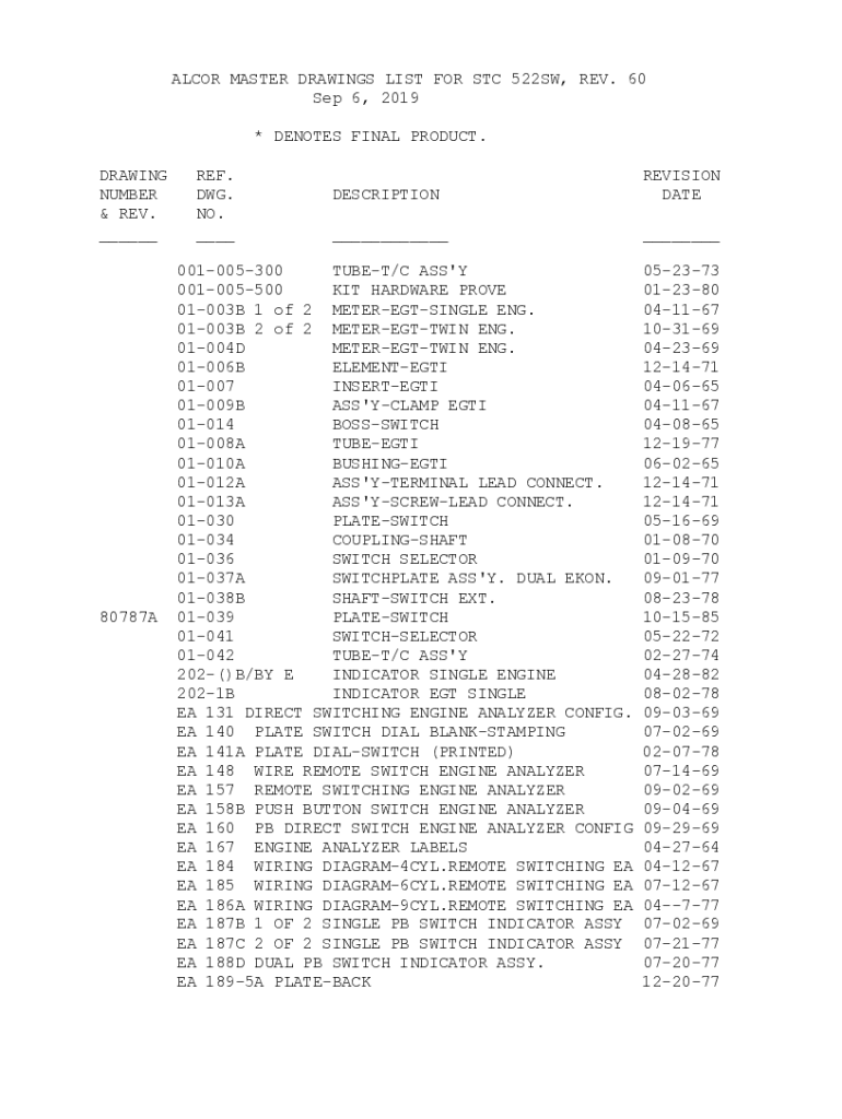 Fillable Online Master Dwg List for STC SA522SW by Alcor Inc - Submit ...
