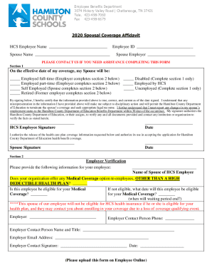 Fillable Online 2020 Spousal Coverage Affidavit HCS Employee Name Fax ...