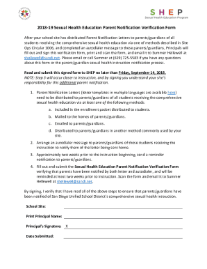 Fillable Online 2018-19 Sexual Health Education Parent Notification ...