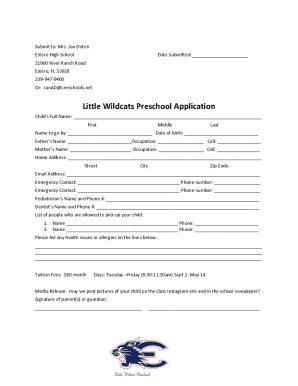Fillable Online Little Wildcats Preschool Application - SharpSchool Fax ...