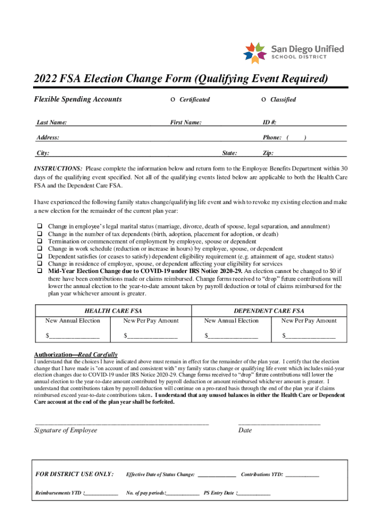 Fillable Online www1.nyc.govpdffsaPLAN YEAR 2022 ENROLLMENT/CHANGE FORM ...