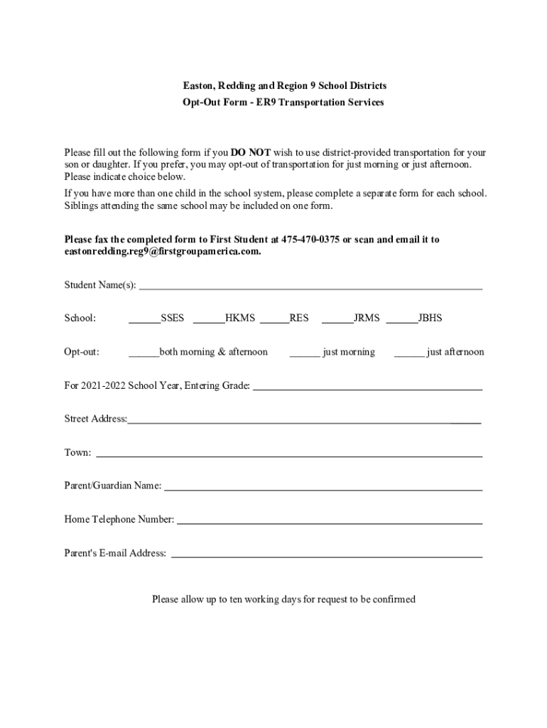 Fillable Online Easton, Redding and Region 9 School Districts Opt-Out ...