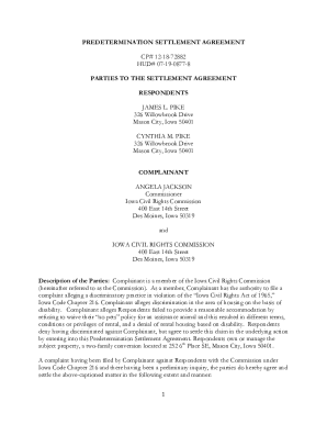 Fillable Online PREDETERMINATION SETTLEMENT AGREEMENT CP# 12-18 ... Fax ...