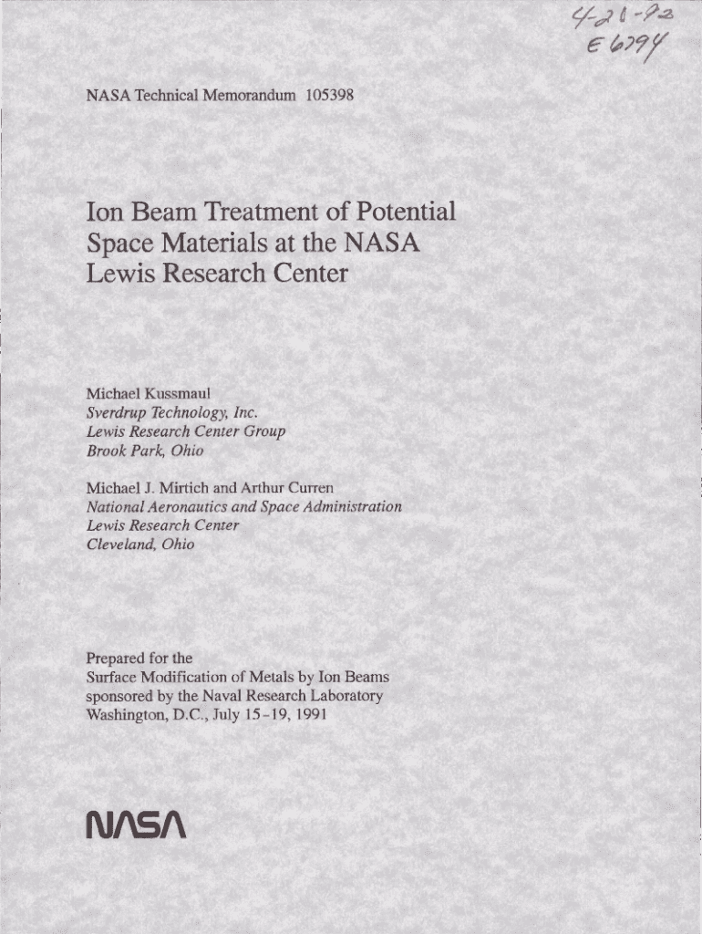 Fillable Online ntrs nasa ntrs.nasa.govsearchIon beam treatment of ...