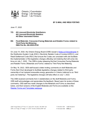 Fillable Online OEB Letter RE Net Metering Materials and Forms Fax ...