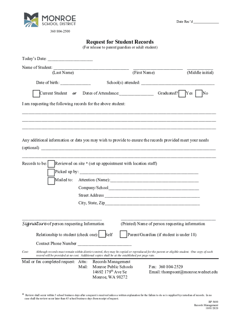 Fillable Online Request for Student Records Fax Email Print - pdfFiller
