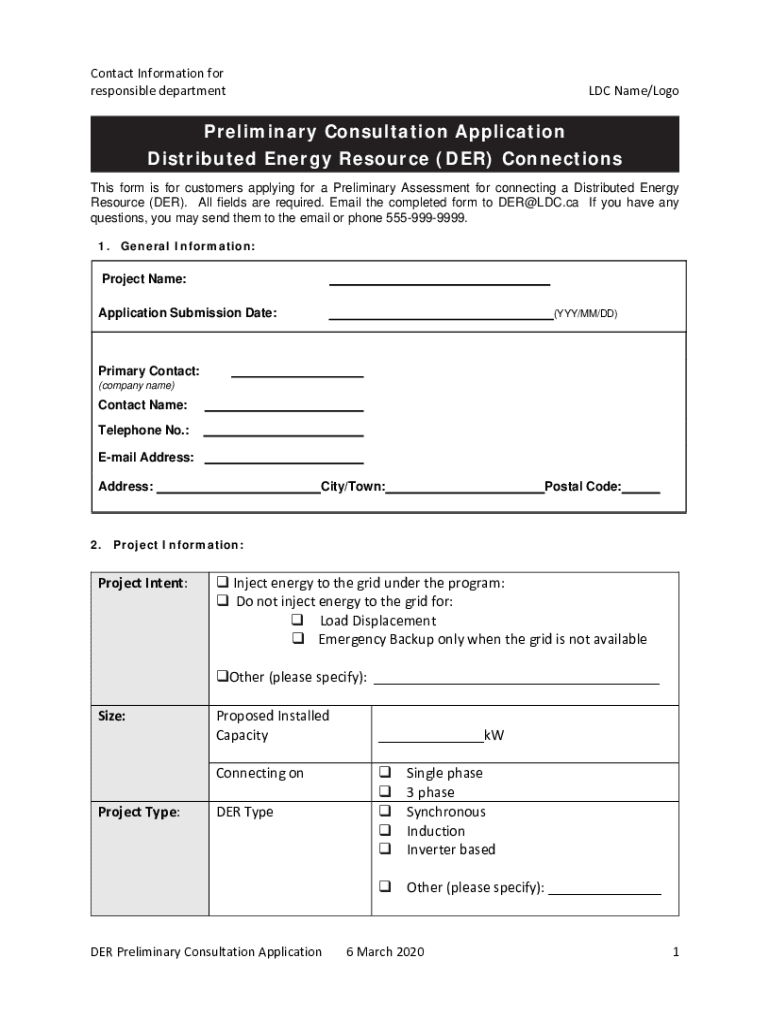 Fillable Online Preliminary Consultation Application Distributed Energy ... Fax Email Print ...