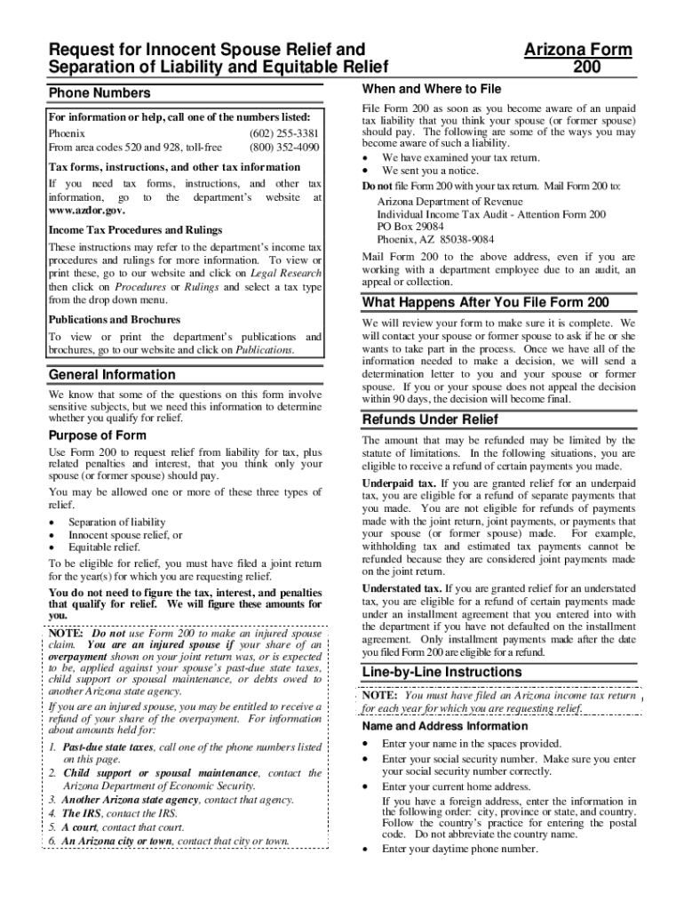 Fillable Online Topic No. 205 Innocent Spouse Relief (Including ...