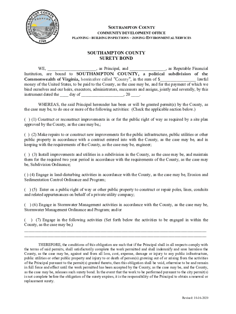 Fillable Online SHC SURETY BOND FORM 2020 Fax Email Print - pdfFiller