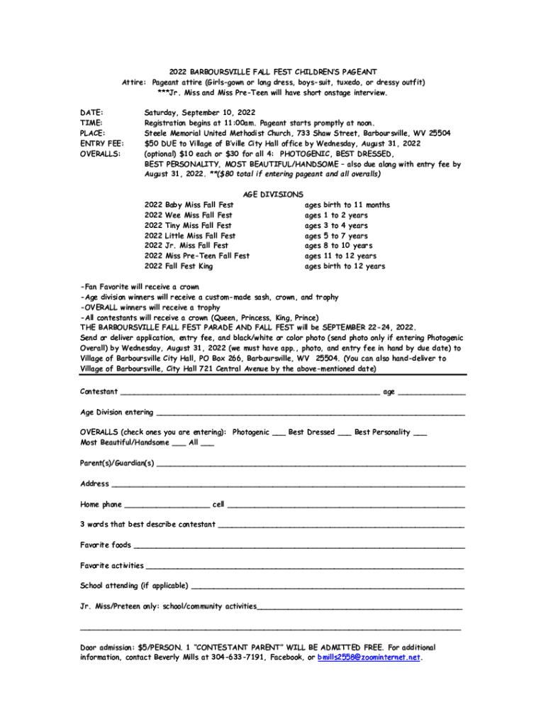 Fillable Online cms7files1.revize.com barboursvillewv Fall Fest2009 BARBOURSVILLE FALL FEST ...
