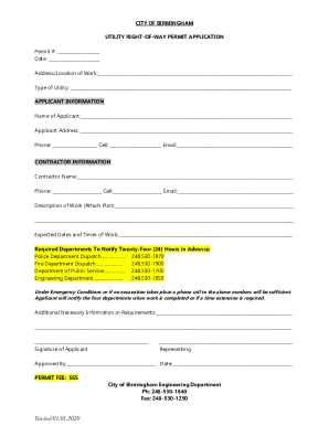 Fillable Online utility right of way permit application - Revize Fax ...
