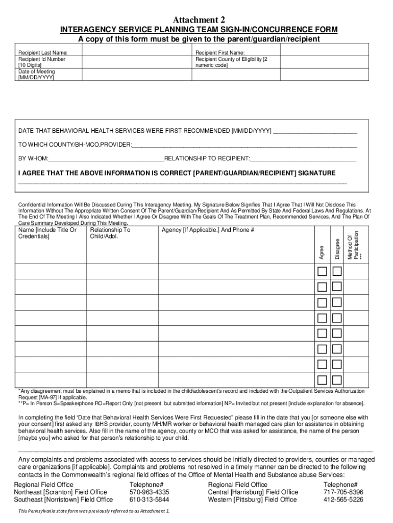 Fillable Online pa.performcare.orgispt-sign-in-sheetInteragency Service ...