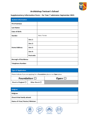 Fillable Online Supplementary Information Form for Year 7 admission ...