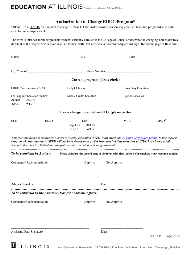 Fillable Online education illinois Authorization to Change EDUC Program ...