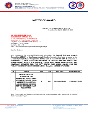 Fillable Online NOTICE OF AWARD - ps-philgeps.gov.ph Fax Email Print ...