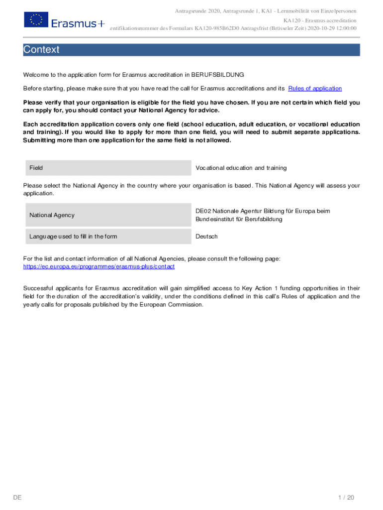 Fillable Online 2020 Erasmus+ KA1 application forms models and webformErasmus Plus KA1How Does ...