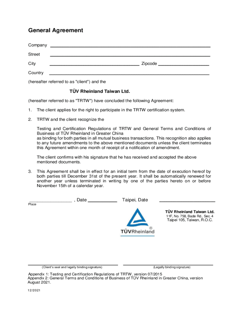 Fillable Online General Agreement Fax Email Print - pdfFiller
