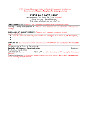 careercenter.utsa.eduresourcesresume-sampleResume SamplesUTSA ...