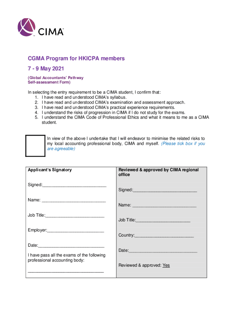 Fillable Online Chartered Institute of Management Accountants (CIMA ...