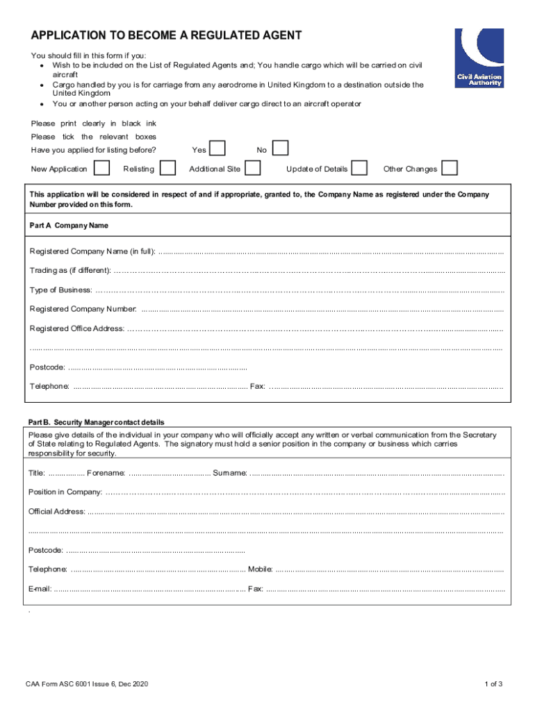 Fillable Online ASC6001: Application to become a Regulated Agent ...