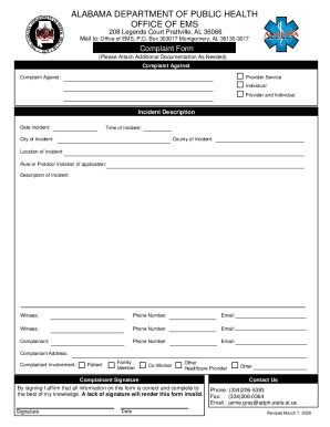 Fillable Online Complaint Form - Alabama Department of Public Health ...