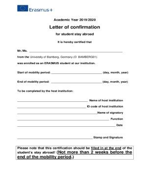 Fillable Online Letter of confirmation for student stay abroad - Uni ...