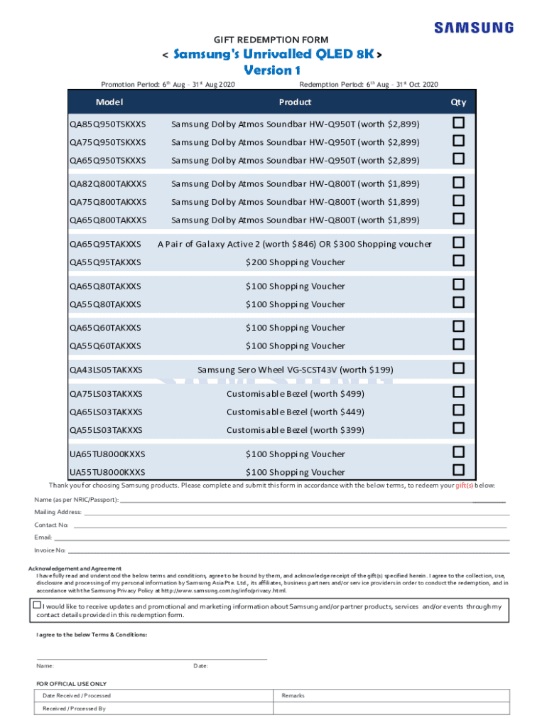 Fillable Online images.samsung.comiscontentGIFT REDEMPTION FORM Samsung ...