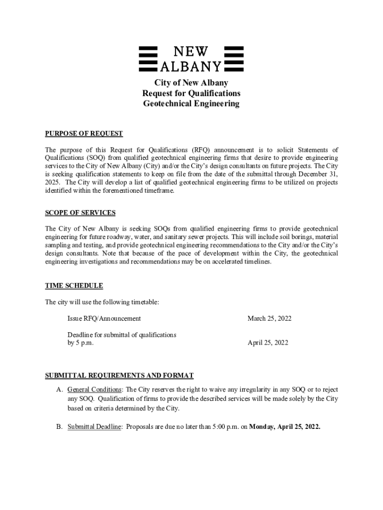 Fillable Online mrbgroup.comrequest-for-qualificationsRequest for Qualifications - Geotechnical ...