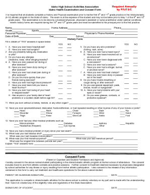 Fillable Online Idaho Health Exam and Consent Form - idhsaa.org Fax ...