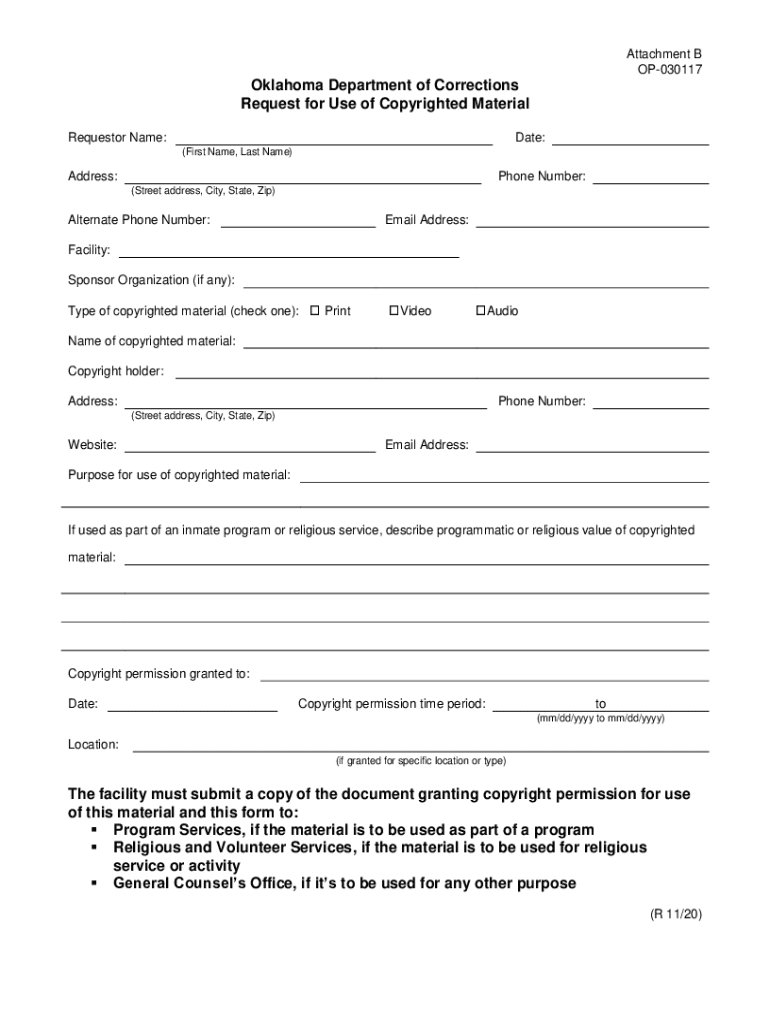 Fillable Online Form OP-030117 Attachment B "Request for Use of Copyrighted Material ... Fax ...
