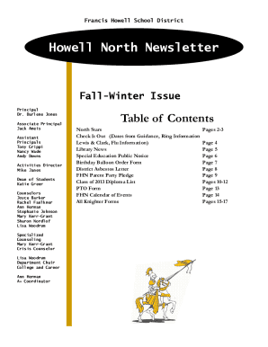 Fillable Online Howell North Newsletter Table of Contents Fax Email ...