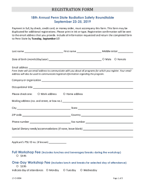 Fillable Online ehs psu Radiation Safety Roundtable Registration Form ...