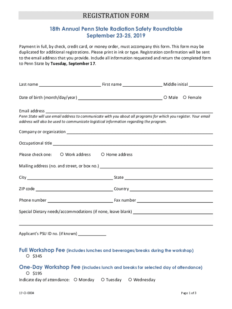 Fillable Online ehs psu Radiation Safety Roundtable Registration Form ...