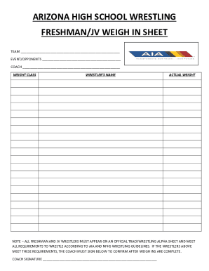 Fillable Online aiaonline.orgfreshmanjv-weigh-in-sheetARIZONA HIGH ...