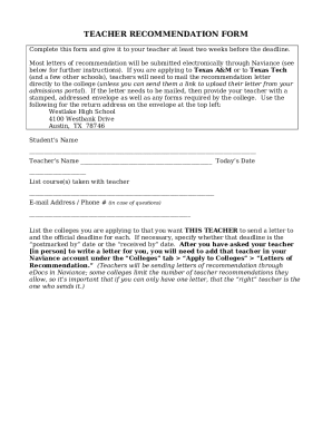 TEACHER RECOMMENDATION Doc Template | pdfFiller