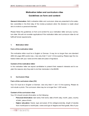 Fillable Online Motivation letter and curriculum vitae Guidelines on ...