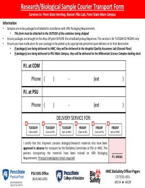 Fillable Online ehs psu Research/Biological Sample Courier Transport ...